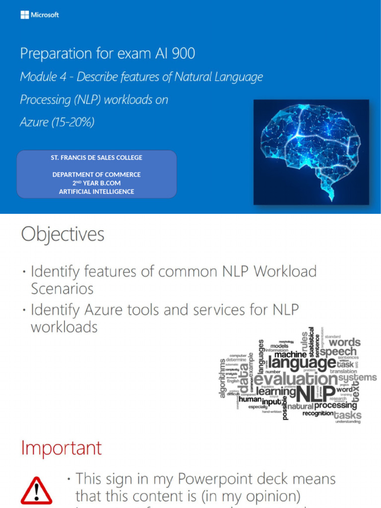 Prepa AI900 - Module 4 - Describe Features of Natural Language Processing (NLP) Workloads On (15 ...