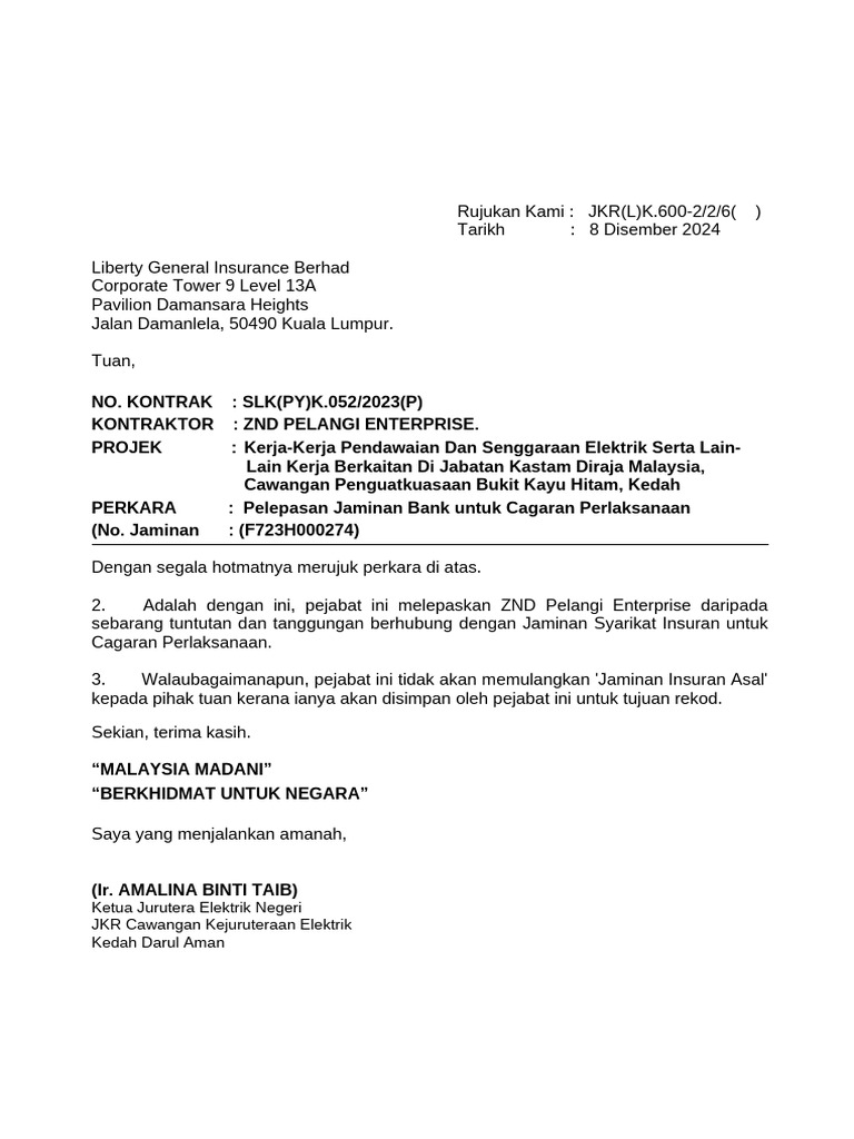 SURAT PELEPASAN BOND ZND PELANGI ENT | PDF