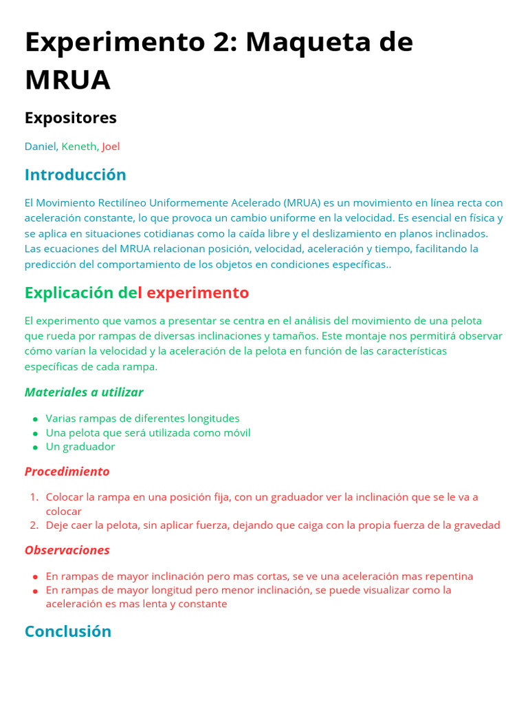 Maqueta de MRUA: Experimento y Análisis | PDF