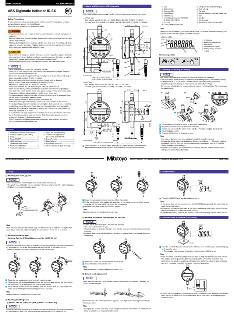 Mitutoyo Caliper Instructions S112TXB | PDF | Screw | Water