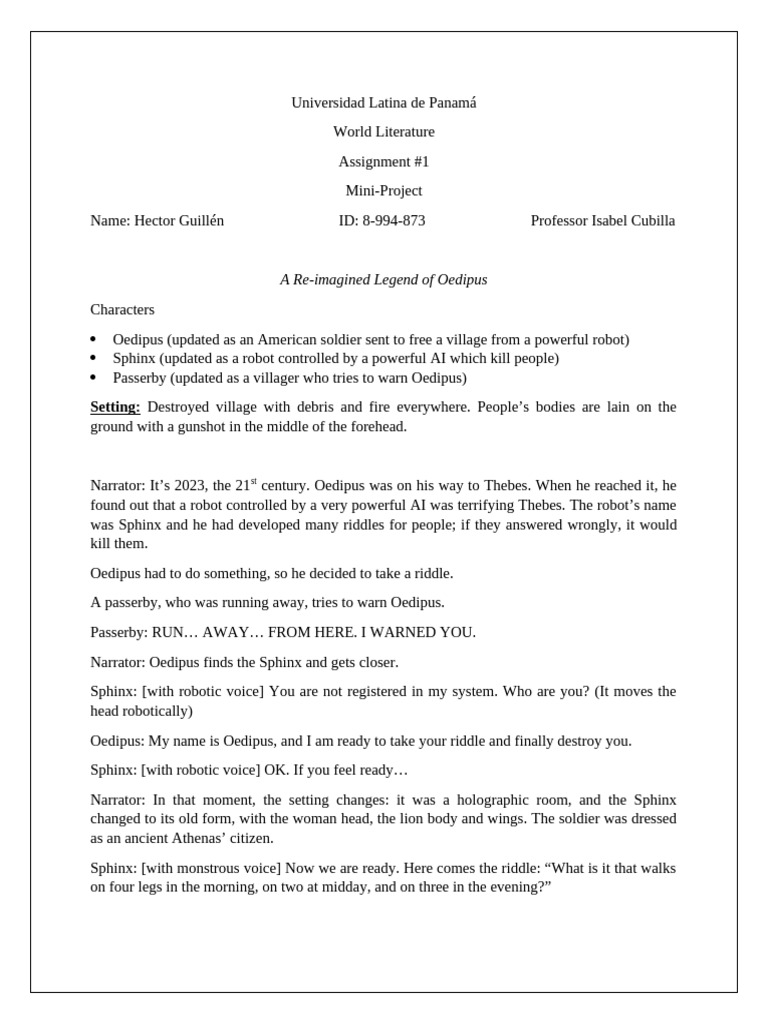Assignment #1 Mini-Project About Oedipus (By Hector Guillén) | PDF ...