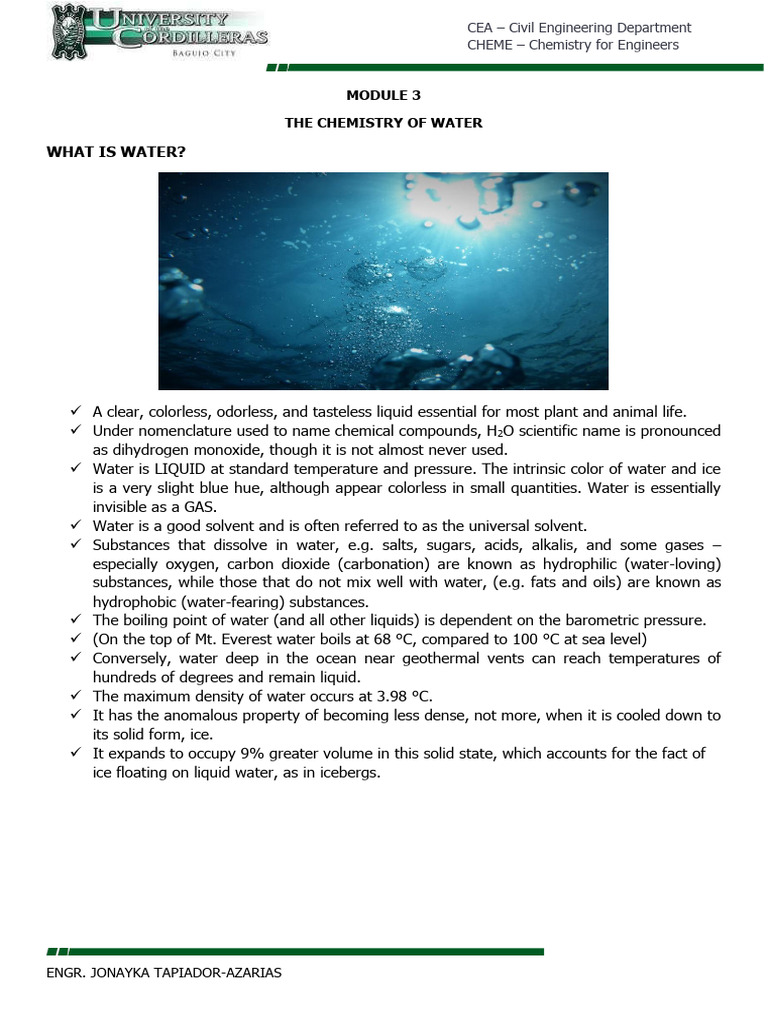 3.2-The Chemistry of Water-1 | PDF | Water | Evaporation