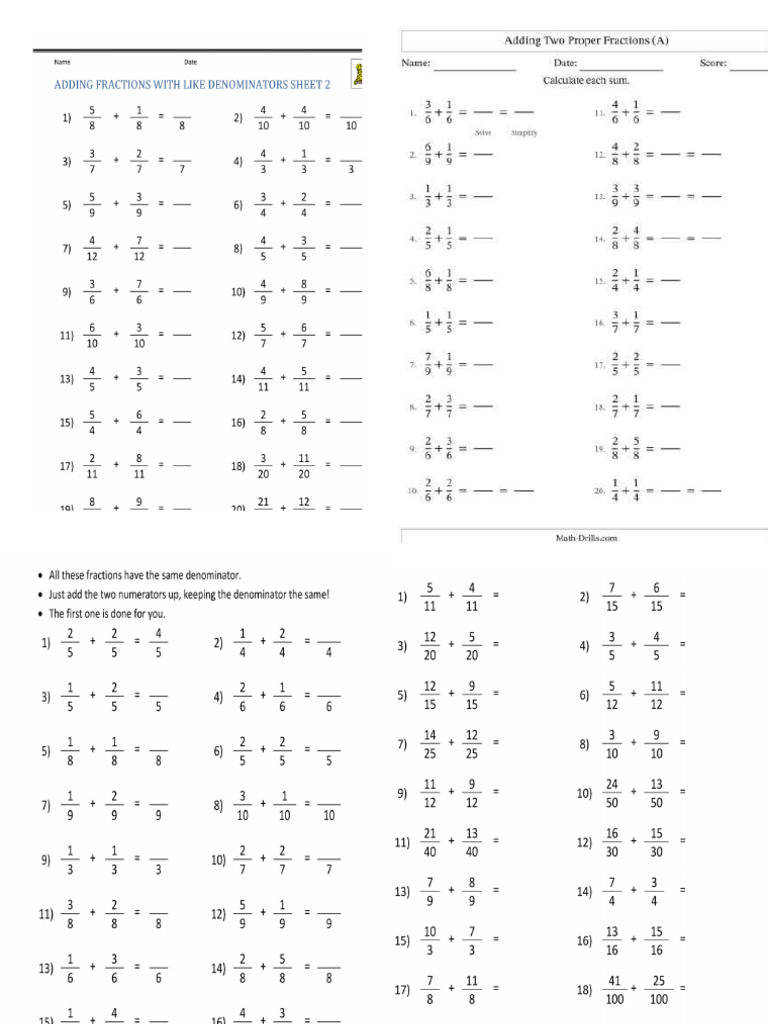 Adding Similar Fraction | PDF
