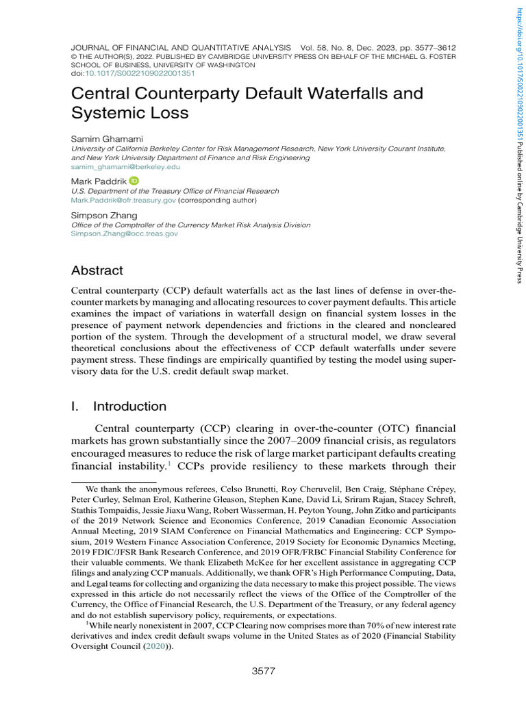 CCP Default Waterfalls and Systemic Risk | PDF | Financial Markets ...