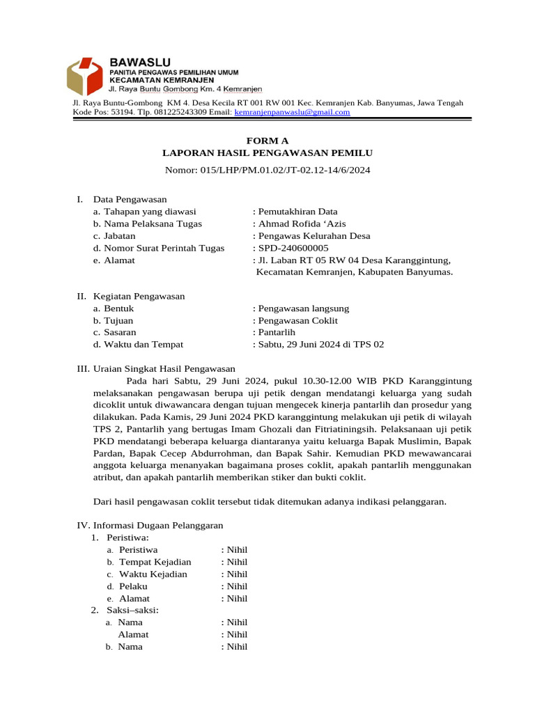 20240629_Form a Uji Petik TPS 02 Karanggintung | PDF