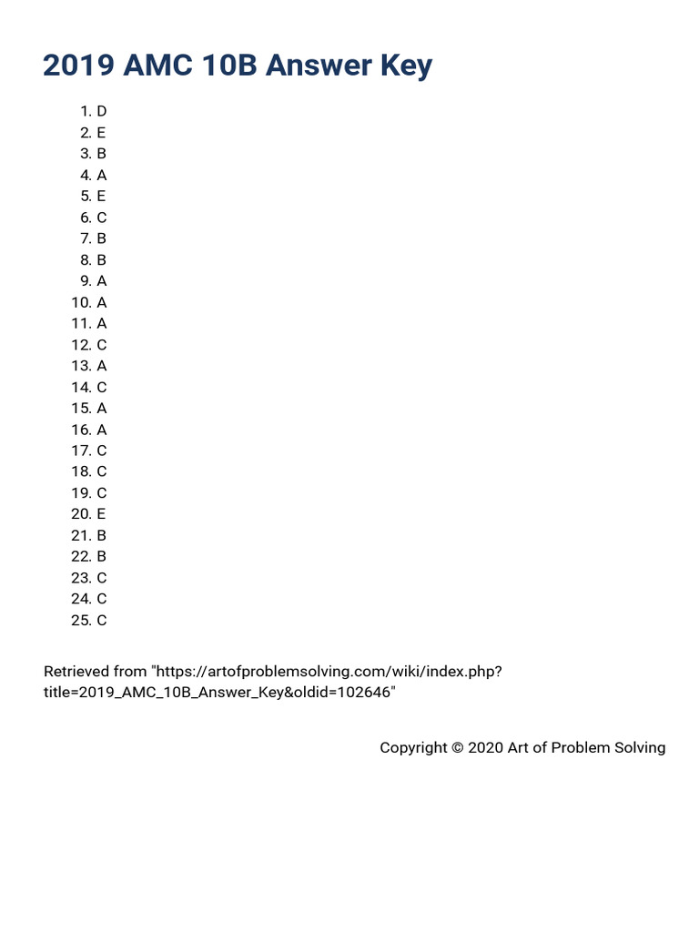 2019 Amc 10b Key | PDF