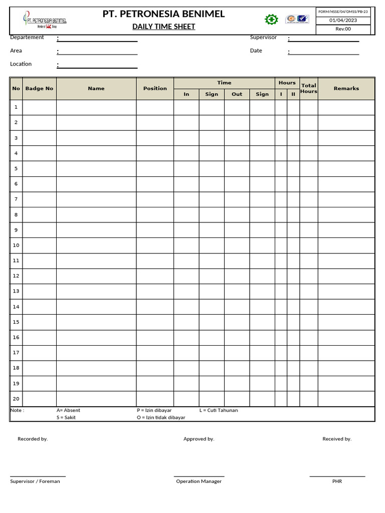 4 Form Daily Time Sheet (1) | PDF