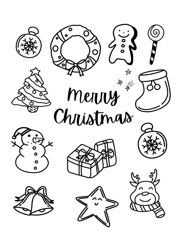 Christmas Coloring Worksheet Black and White Bold Style | PDF