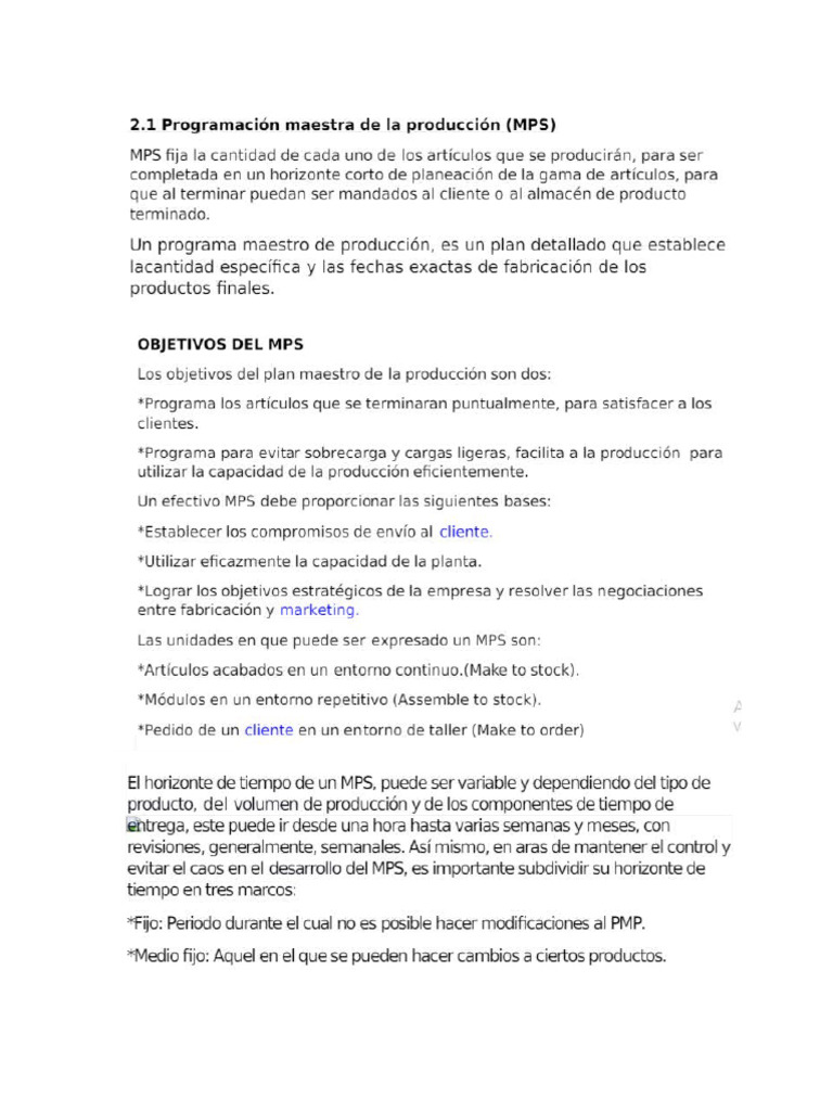 Información Programacion Maestra de La Producción | PDF