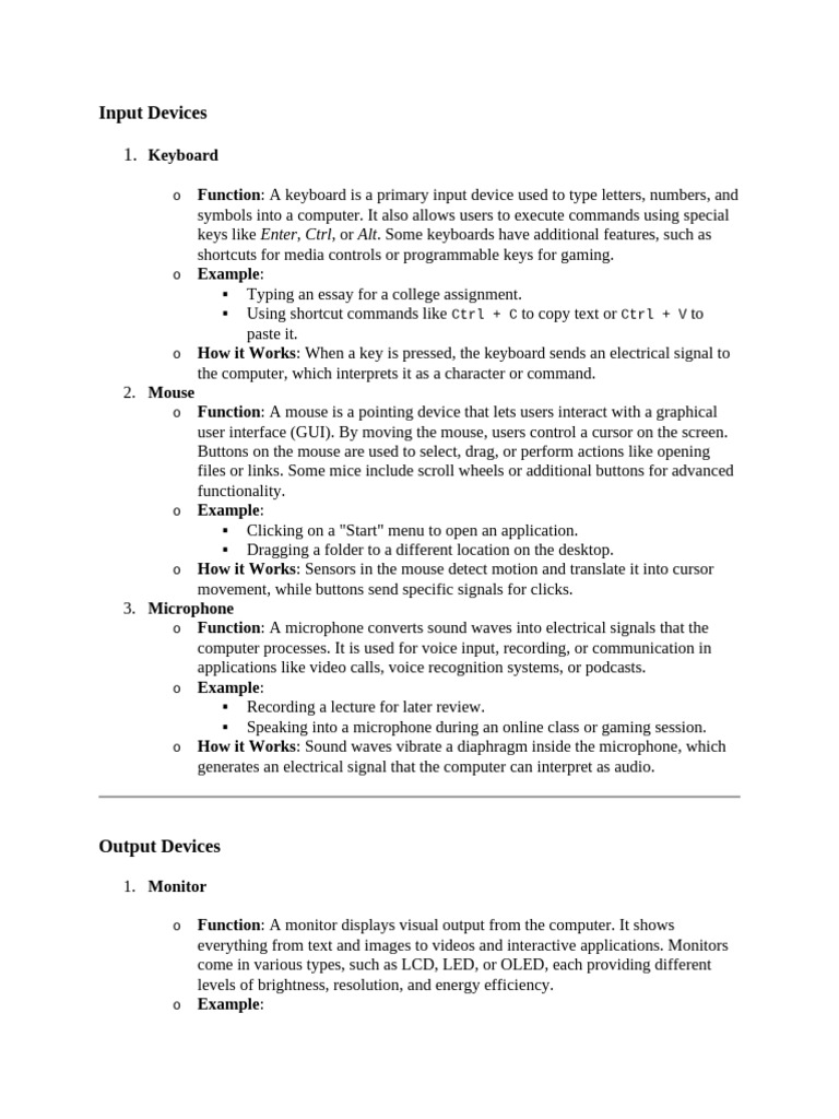 Input Devices Output Devices Pdf Computer Keyboard Printer Computing