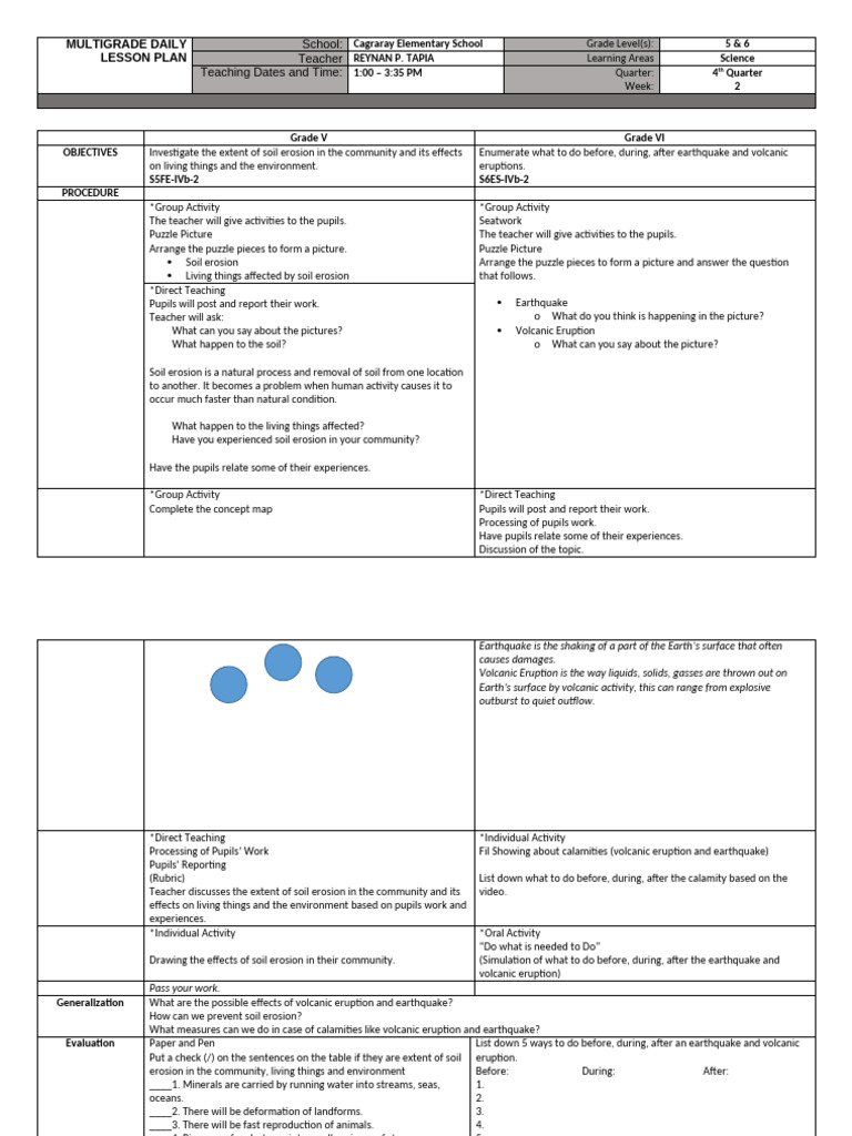 Multigrade Daily Lesson Plan Cot 4TH Quarter | PDF | Volcano | Types Of ...