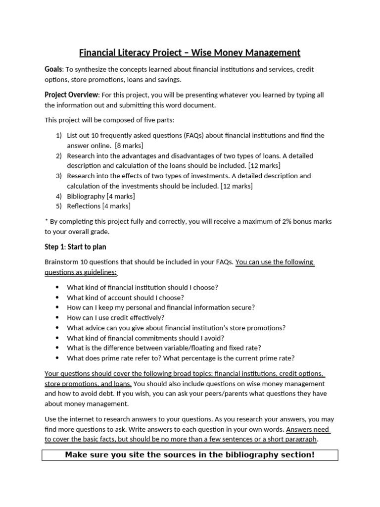 CH 7 - Financial Literacy Project - Updated | PDF | Interest | Loans