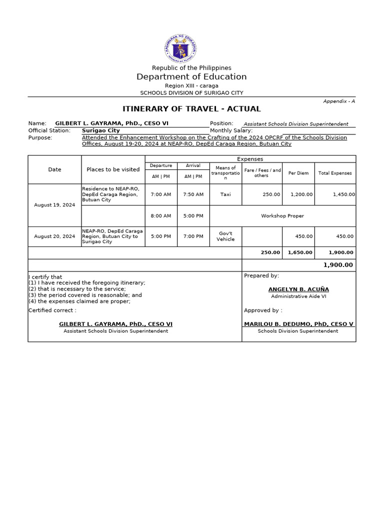 FLO ADM Travel Itinerary With Supporting Docs 1 | PDF