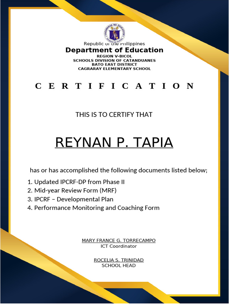 Certification From Ict Coordinator | PDF