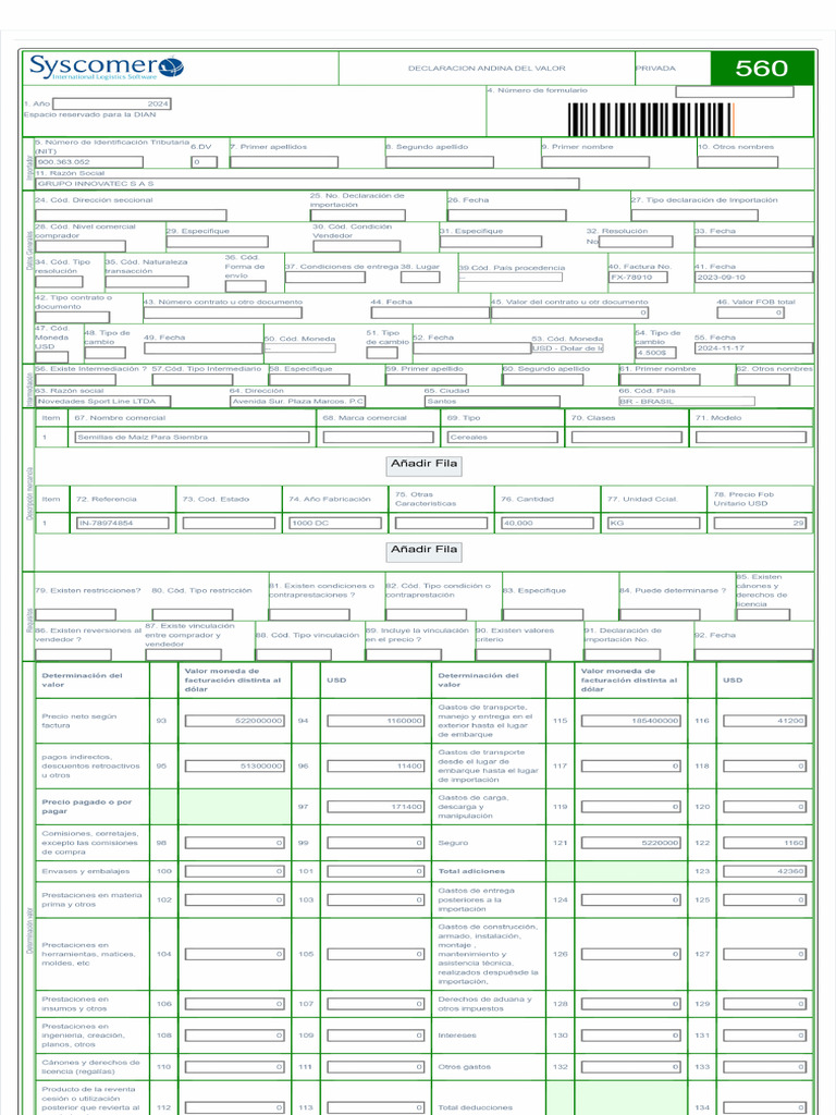 declaración andina del valor | PDF