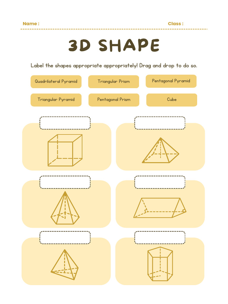 Labeling 3D Shapes Math Digital Worksheet in White Yellow Simple Style ...