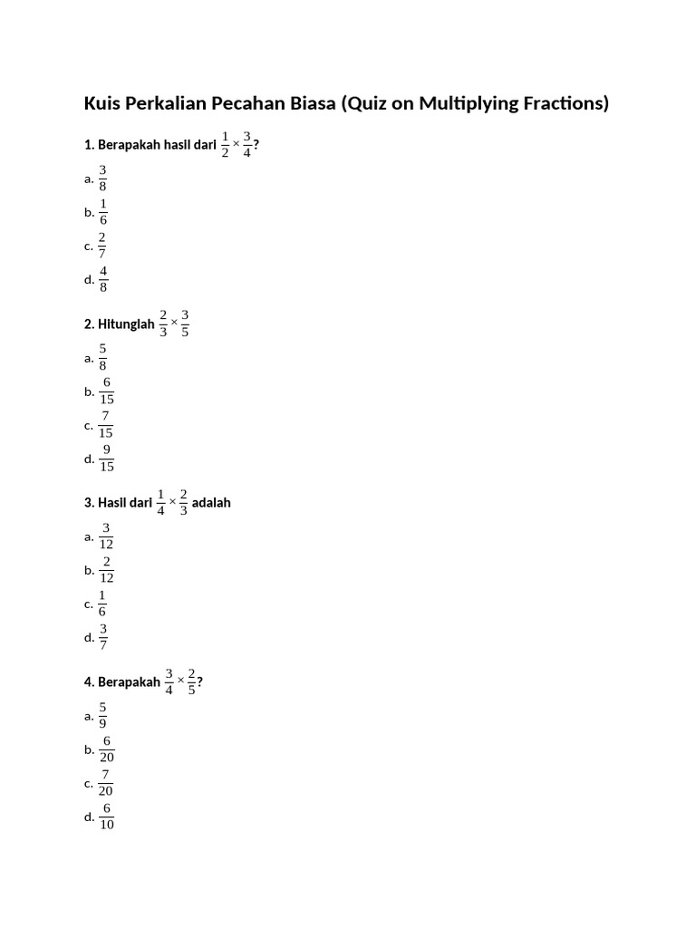 6th Grade Fraction Multiplication Questions | PDF