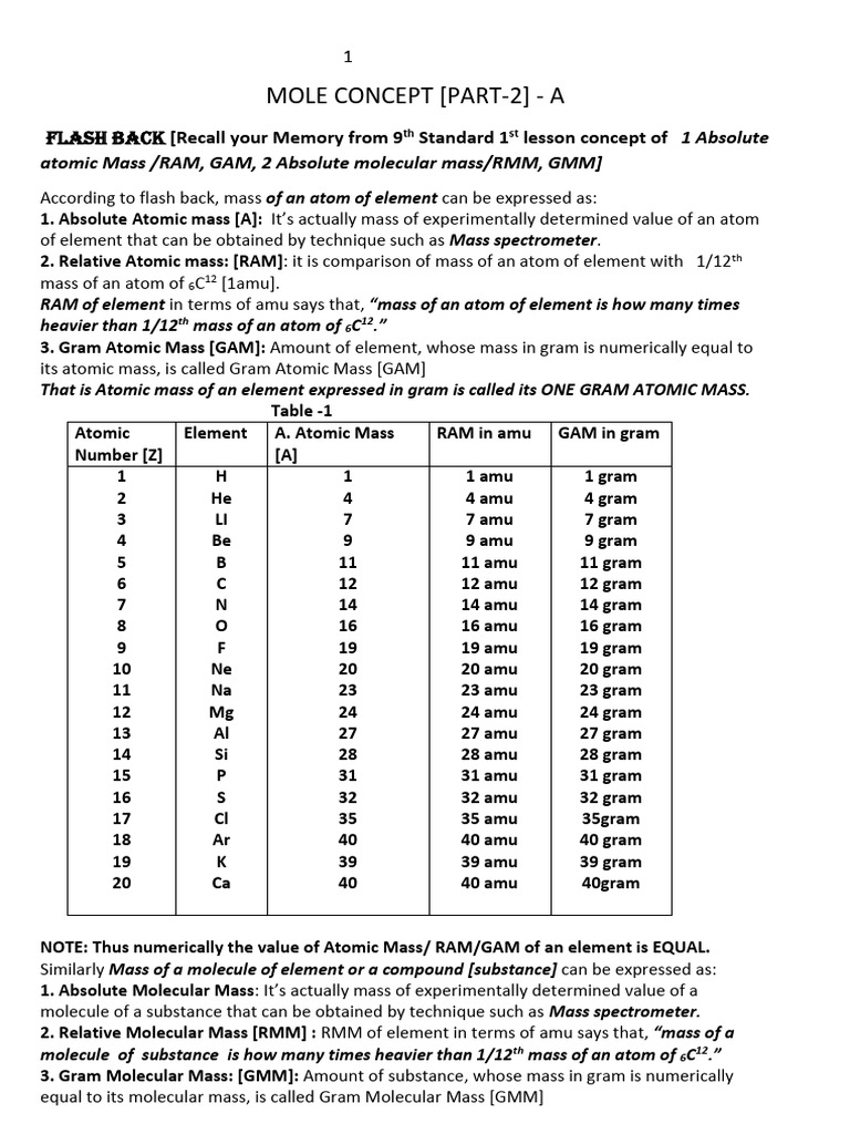 PART-2 Mole -A | PDF | Mole (Unit) | Molecules