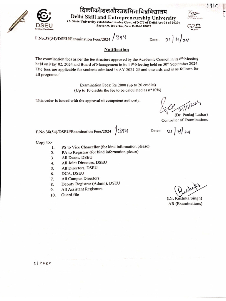 Notification - Examination Fees | PDF