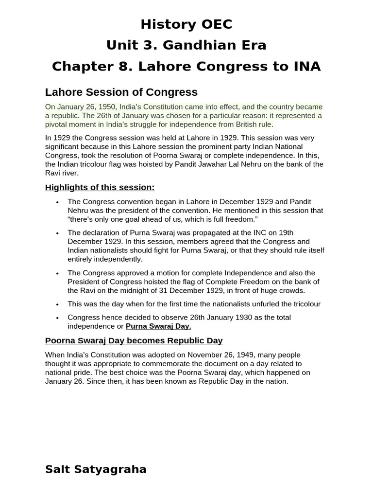 History Unit 3 - Ch 8 | PDF | Mahatma Gandhi | Indian Nationalism