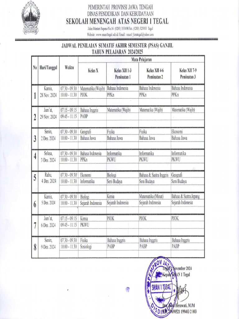 Jadwal Psas Ganjil 2425 | PDF