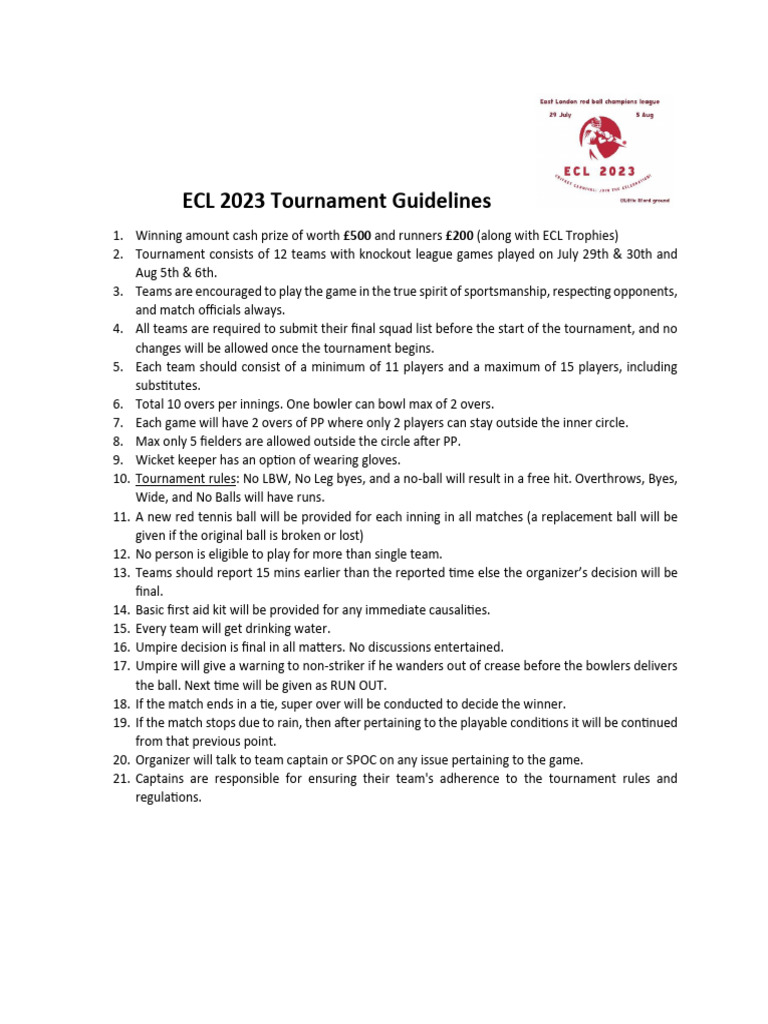 ECL 2023 Tournament Rules & Prizes | PDF