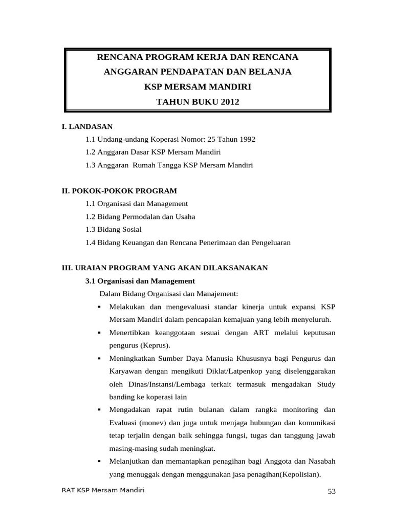 Rencana Program Kerja Dan Rencana Anggaran | PDF