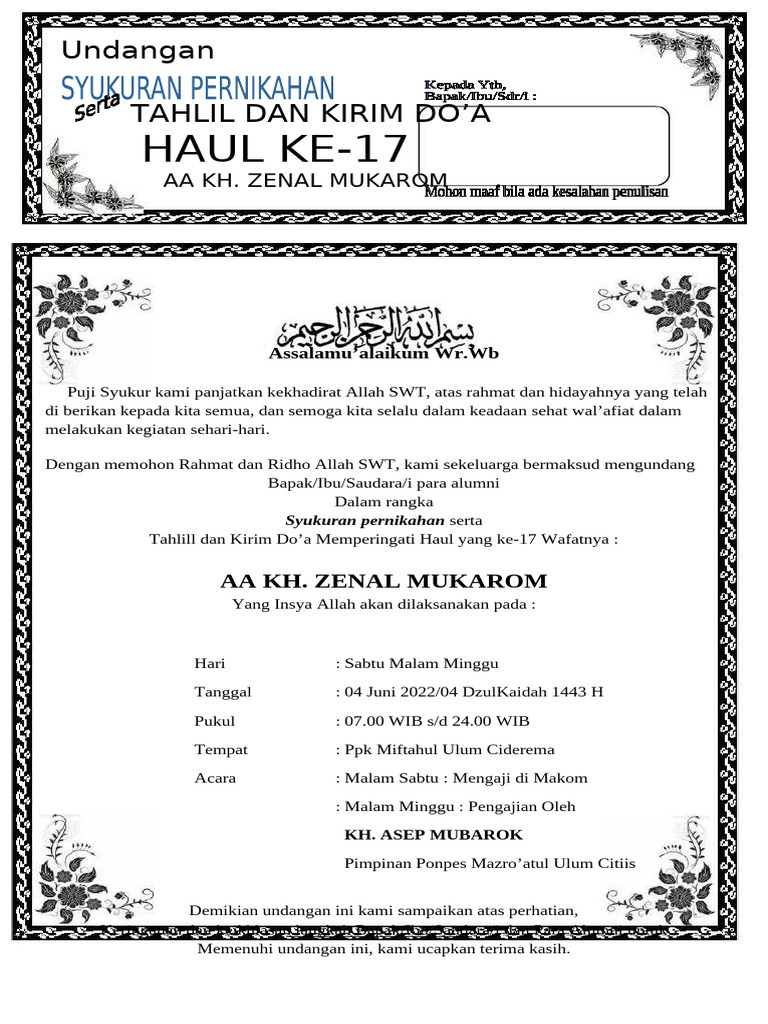 Surat Undangan Haul Ke 17 | PDF