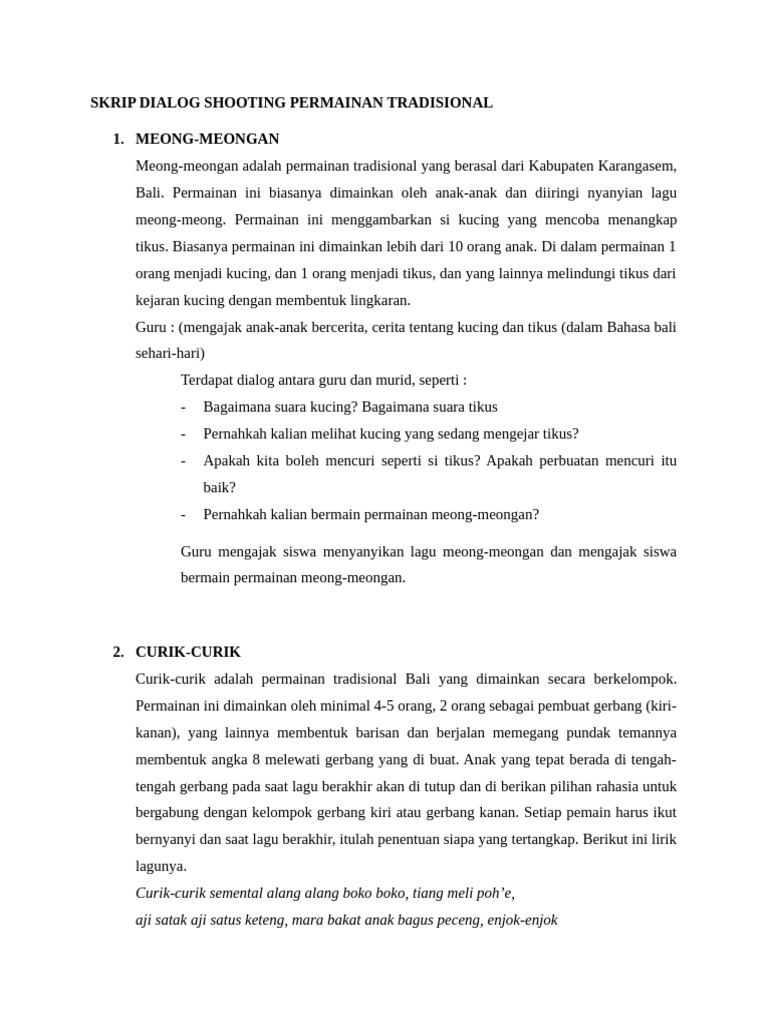 Skrip Dialog Shooting Permainan Tradisional | PDF