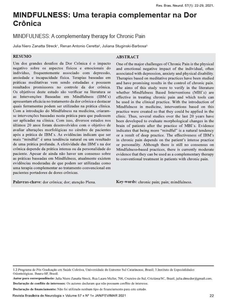 MINDFULNESS Uma Terapia Complementar Na Dor Crônica | PDF