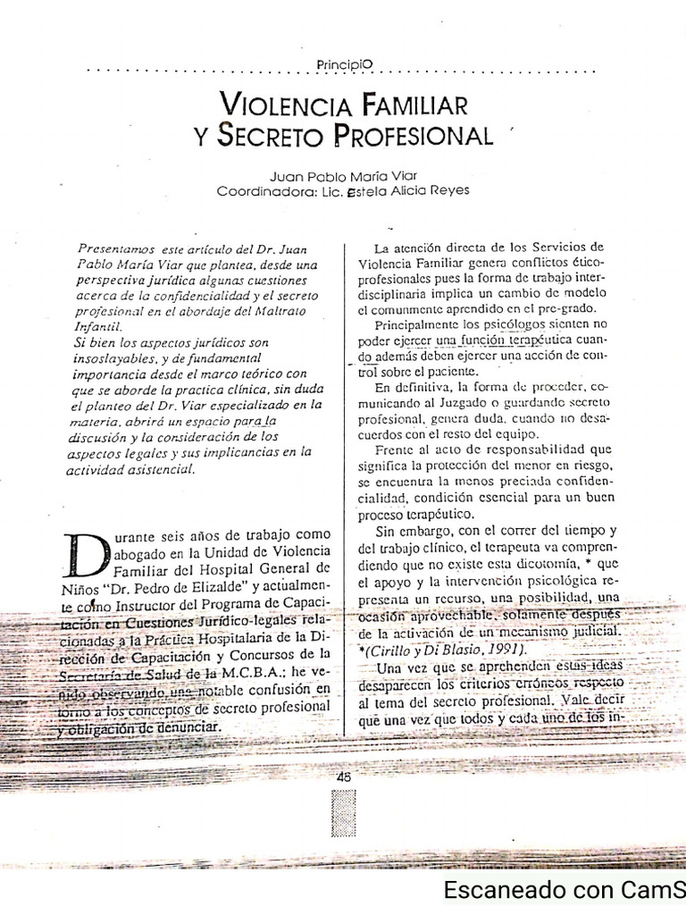 Secreto Profesional y Violencia Familiar. Viar | PDF