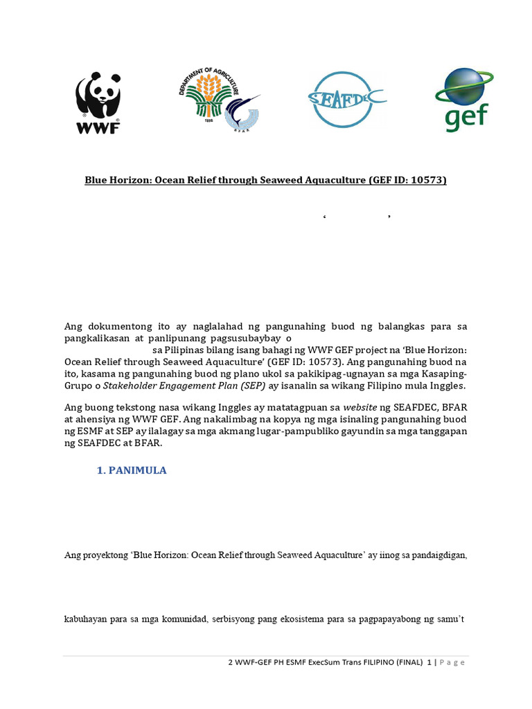Wwf Gef Ph Esmf Execsum Trans Filipino Final | PDF
