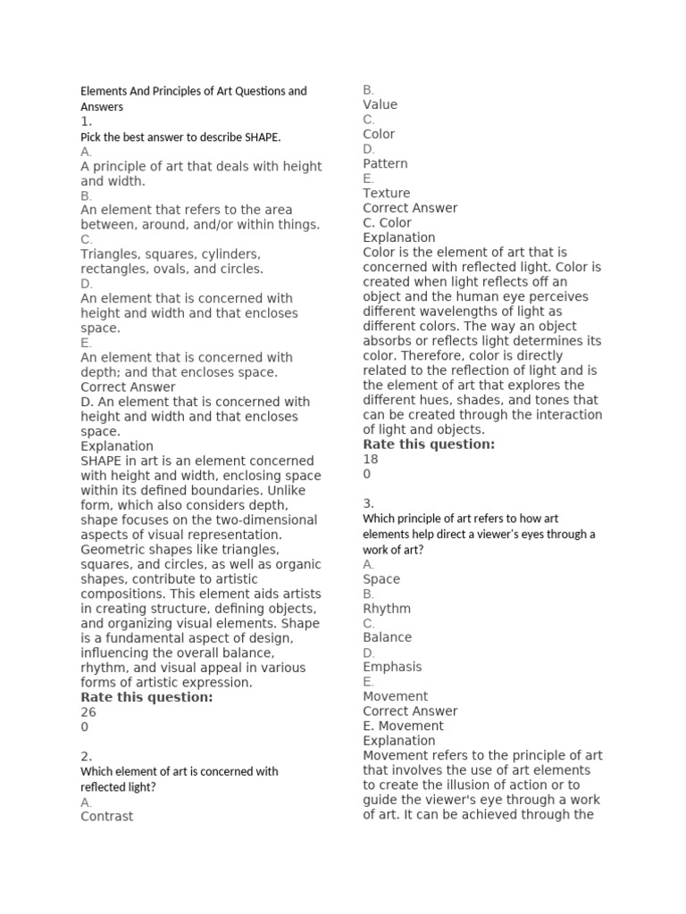 Elements and Principles of Art Questions and Answers | PDF ...