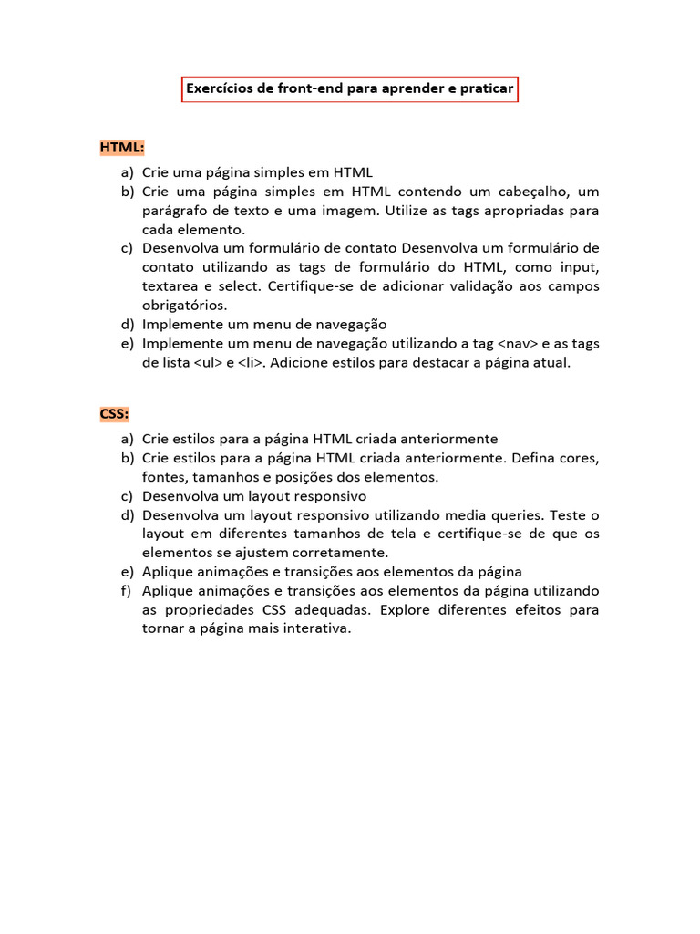 Exercícios de front | PDF | Script Java | Html