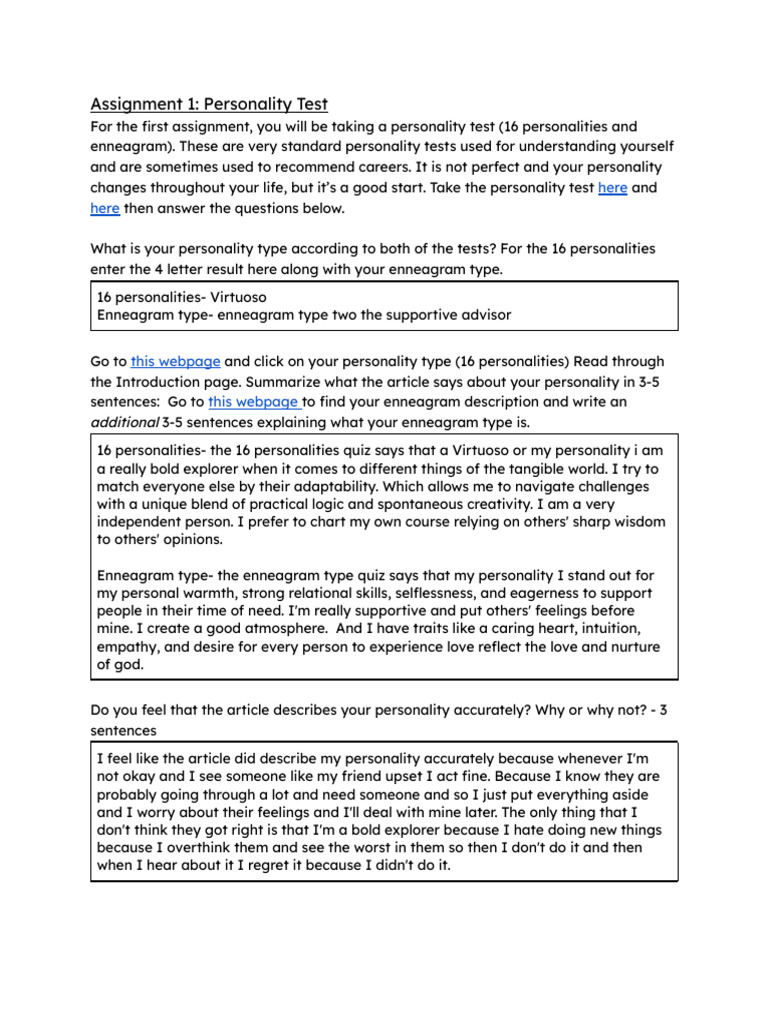 FP Assignment 1 - Personality Test | PDF | Personality Type | Enneagram ...