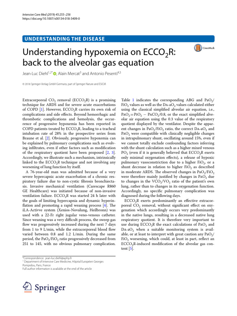 Understanding Hypoxemia On ECCO2R - Back To The Alveolar Gas Equation ...
