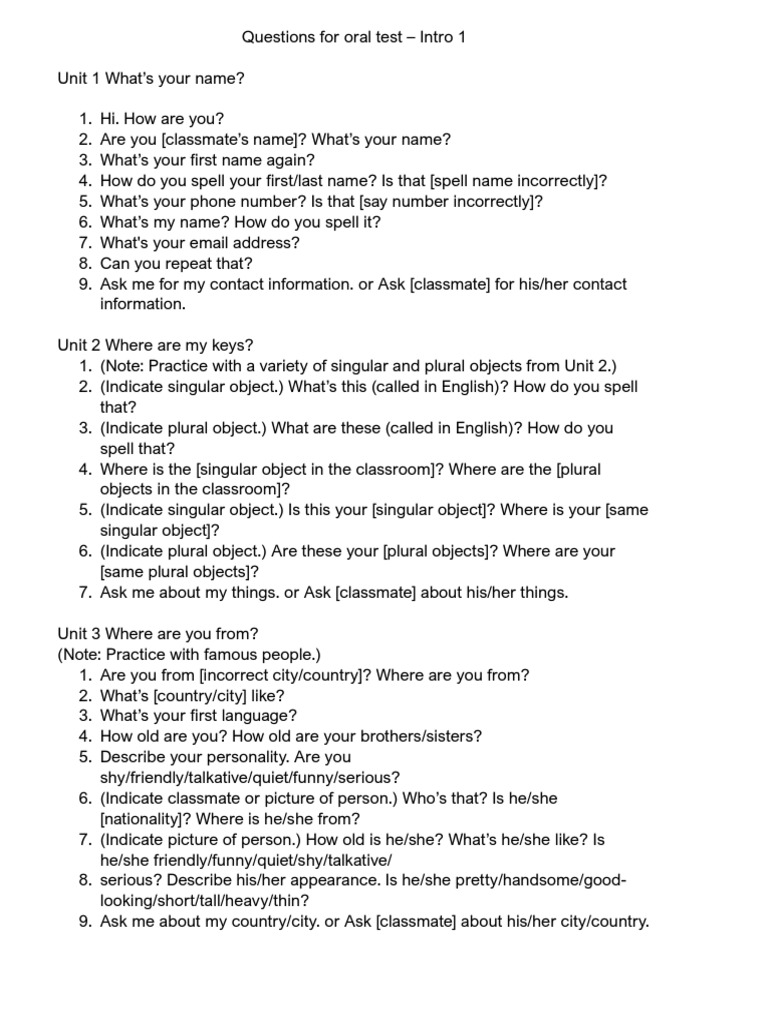 Questions For Oral Test - Revision 26.06 | PDF
