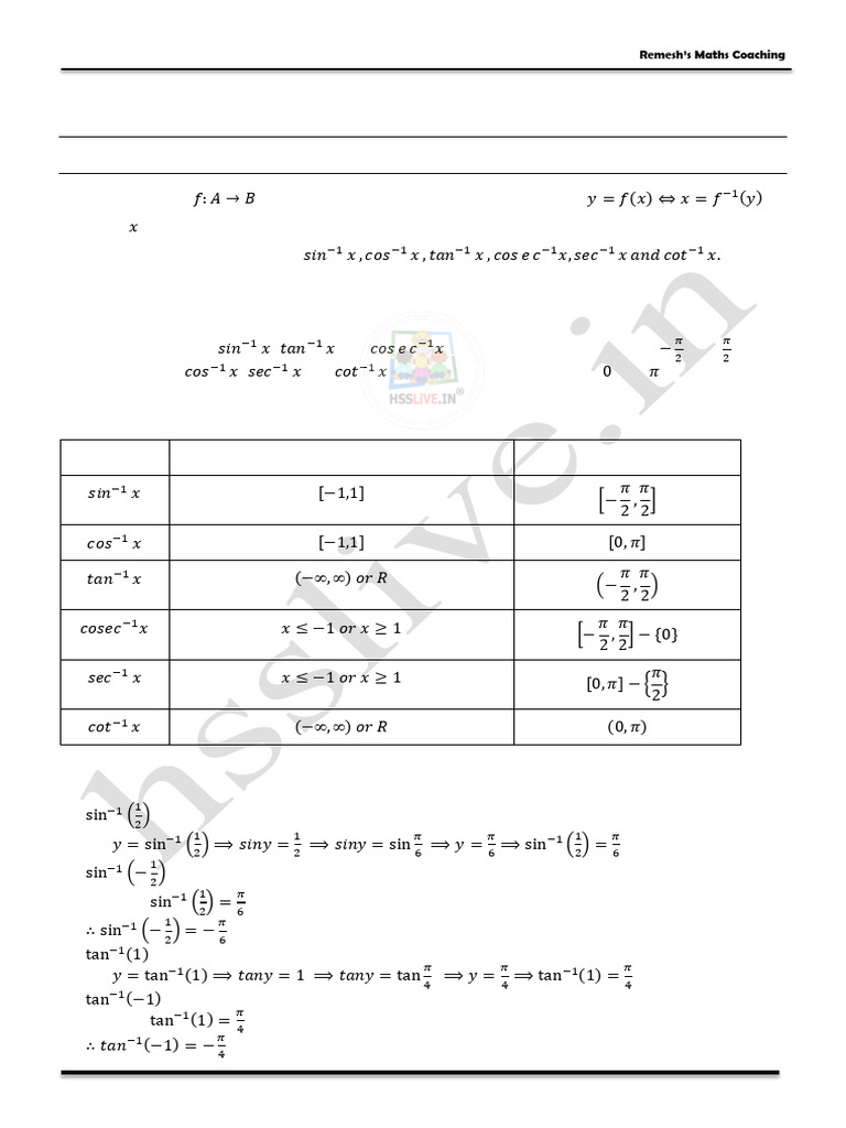 Inverse Circular Functions Explained Pdf Function Mathematics 2817