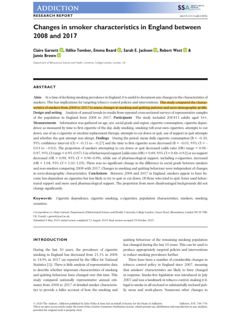 Garnett Et Al, 2020, Addiction | PDF | Tobacco Smoking | Addiction