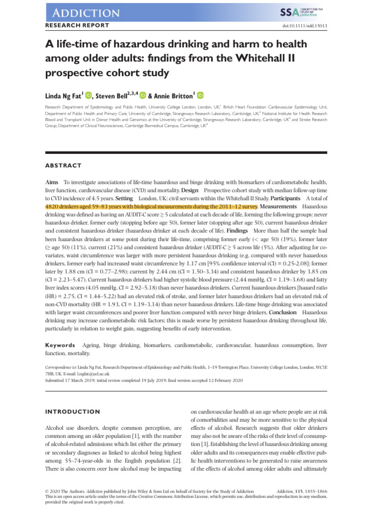 Ng Fat et al_Hazardous drinking among older adults_2020 | PDF ...
