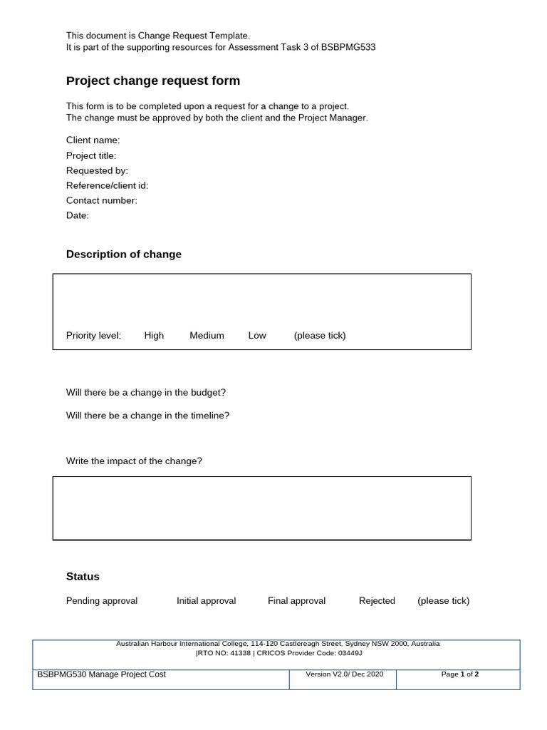 Change Request Form | PDF