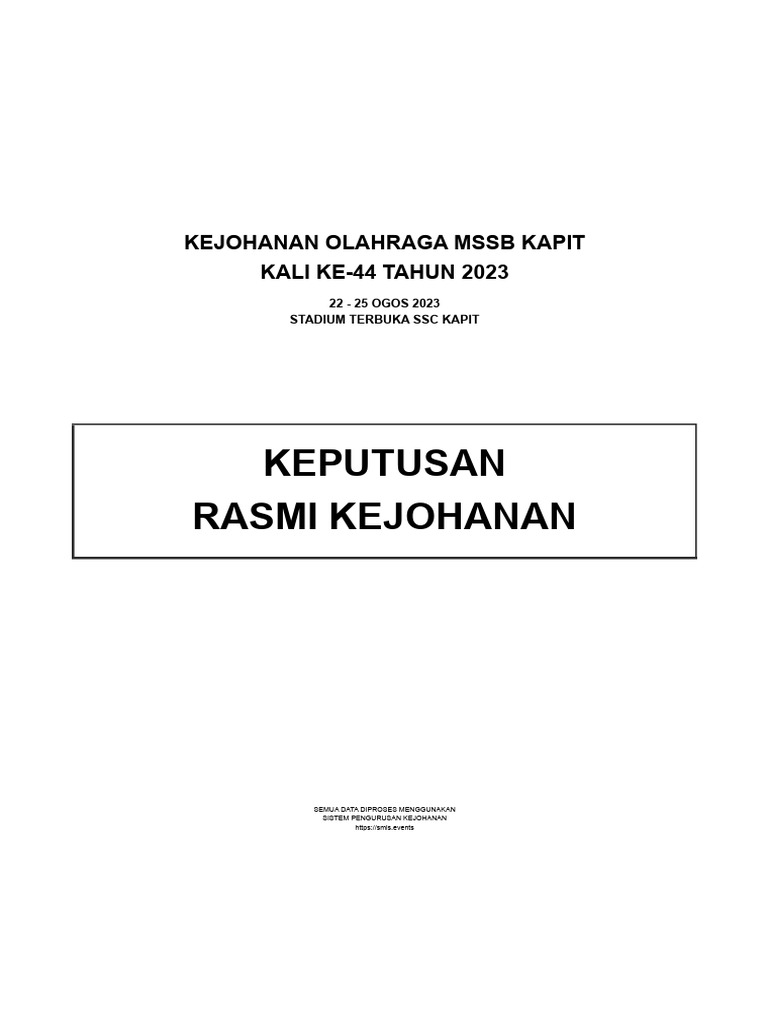 Buku Keputusan Kejohanan Olahraga Kali Ke-44 Mssb Kapit | PDF