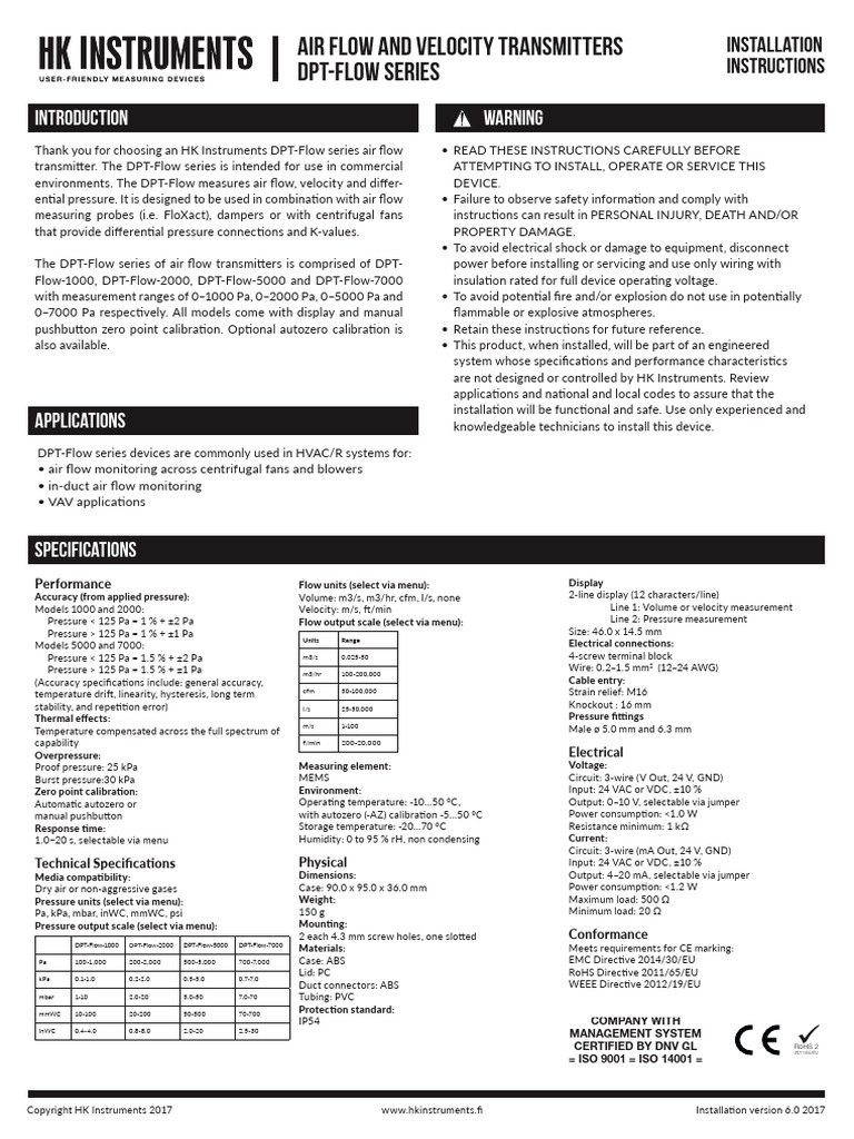 DPT-Flow Series Installation Guide | PDF | Calibration | Electrical ...