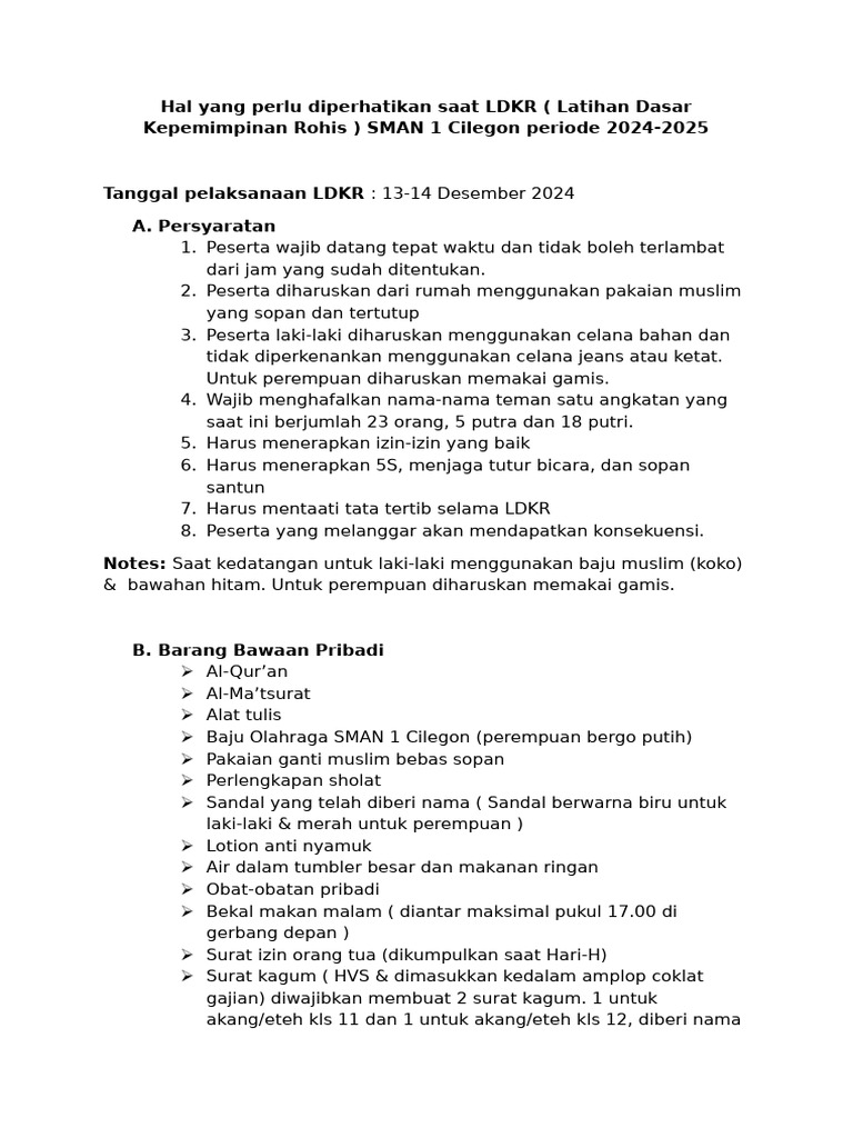 Keperluan LDKR 2024 | PDF