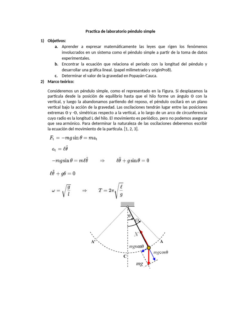 Practica de Laboratorio Péndulo Simple | PDF | Péndulo | Física Aplicada e Interdisciplinaria