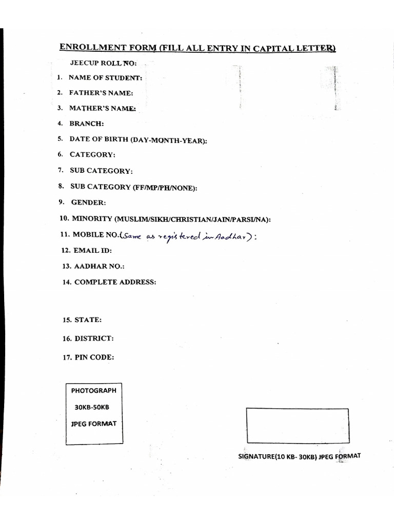 Enrollment Form Format | PDF