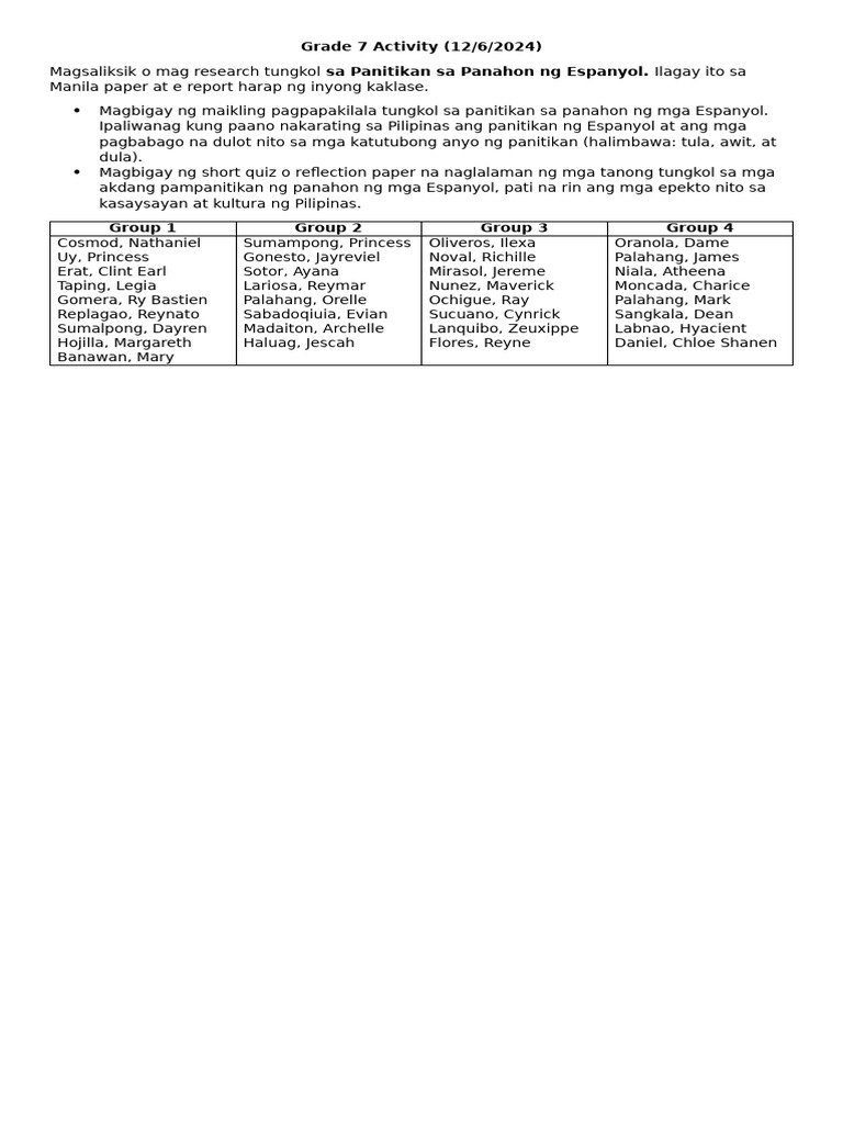 Grade 7 Activity | PDF