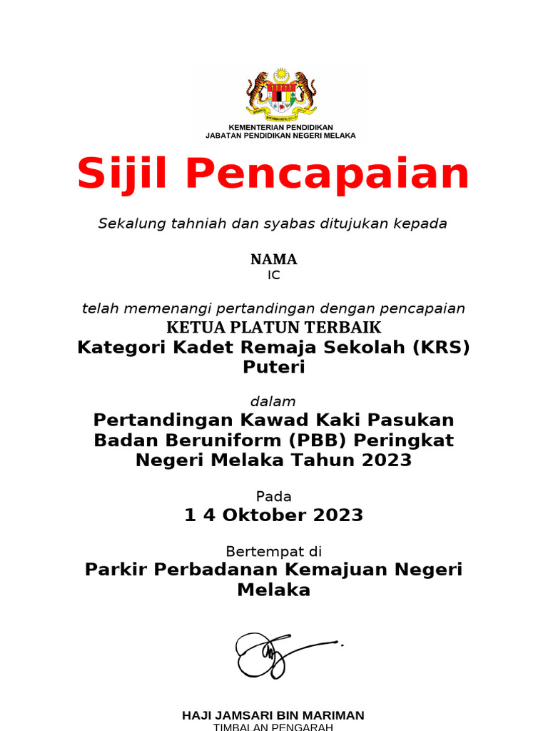 Sijil Pencapaian KP TERBAIK | PDF