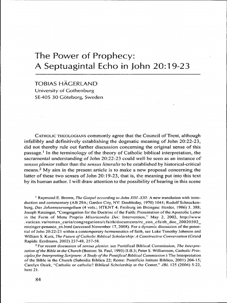 A Septuagintal Echo in John 20,19-23 | PDF | Bible | Prophecy