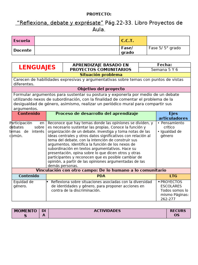 5° PROYECTO LENGUAJES REFLEXIONA, DEBATE Y EXPRESATE LIBRO PA - copia ...